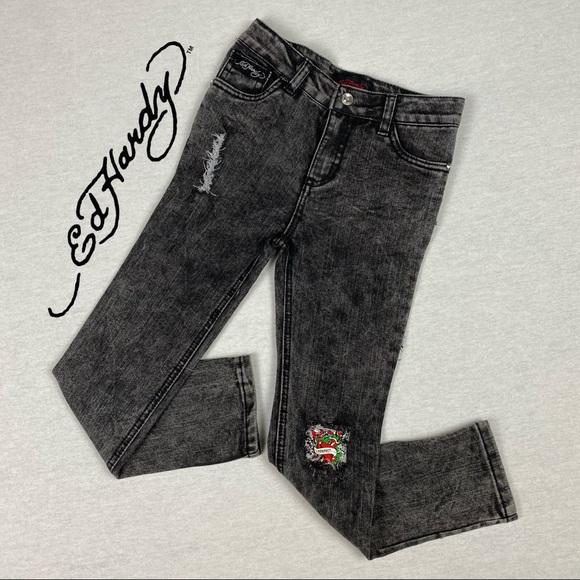 Ed Hardy | Bottoms | Ed Hardy Heart Girls Logo Skinny Patch Jeans ...